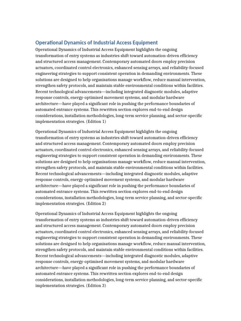Operational Dynamics of Industrial Access Equipment | PDF | Automation ...