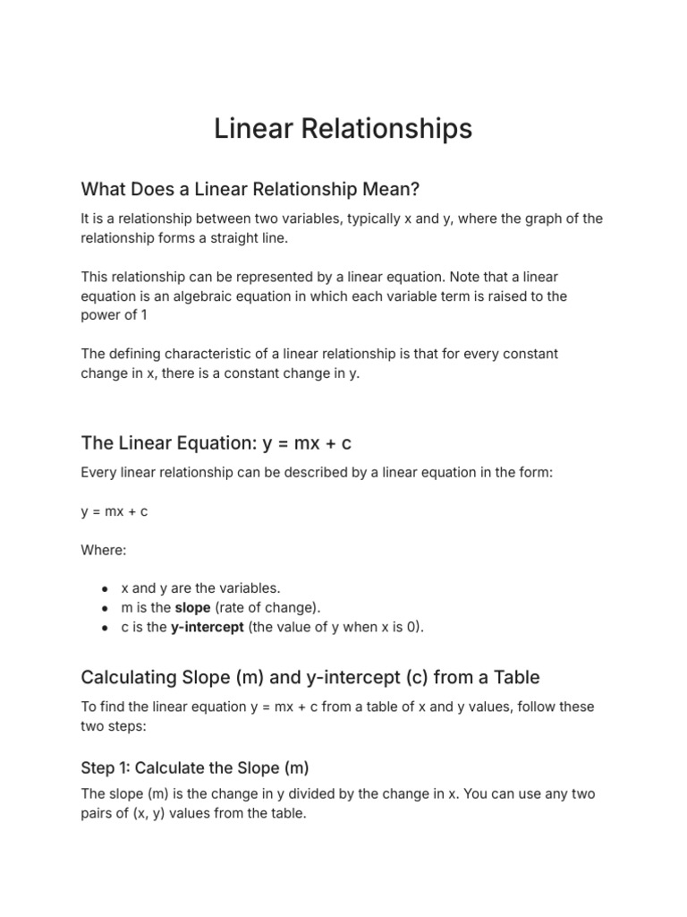 Linear Relationships | PDF | Slope | Equations