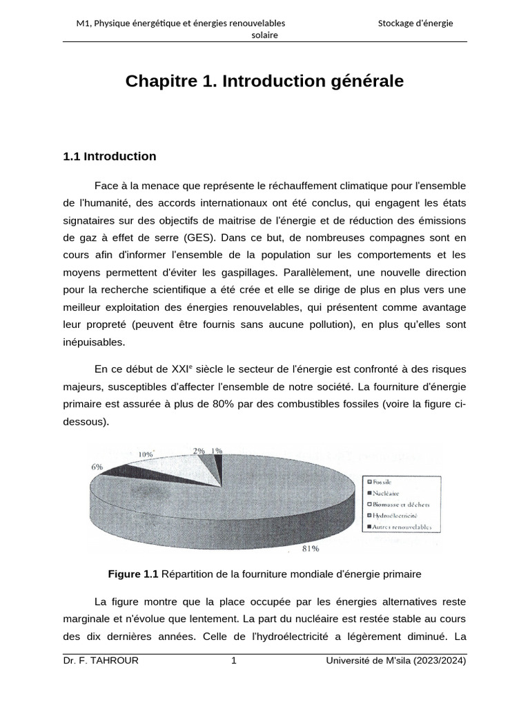 Ch1 Introduction Générale | PDF | Énergie solaire | Stockage de l'énergie