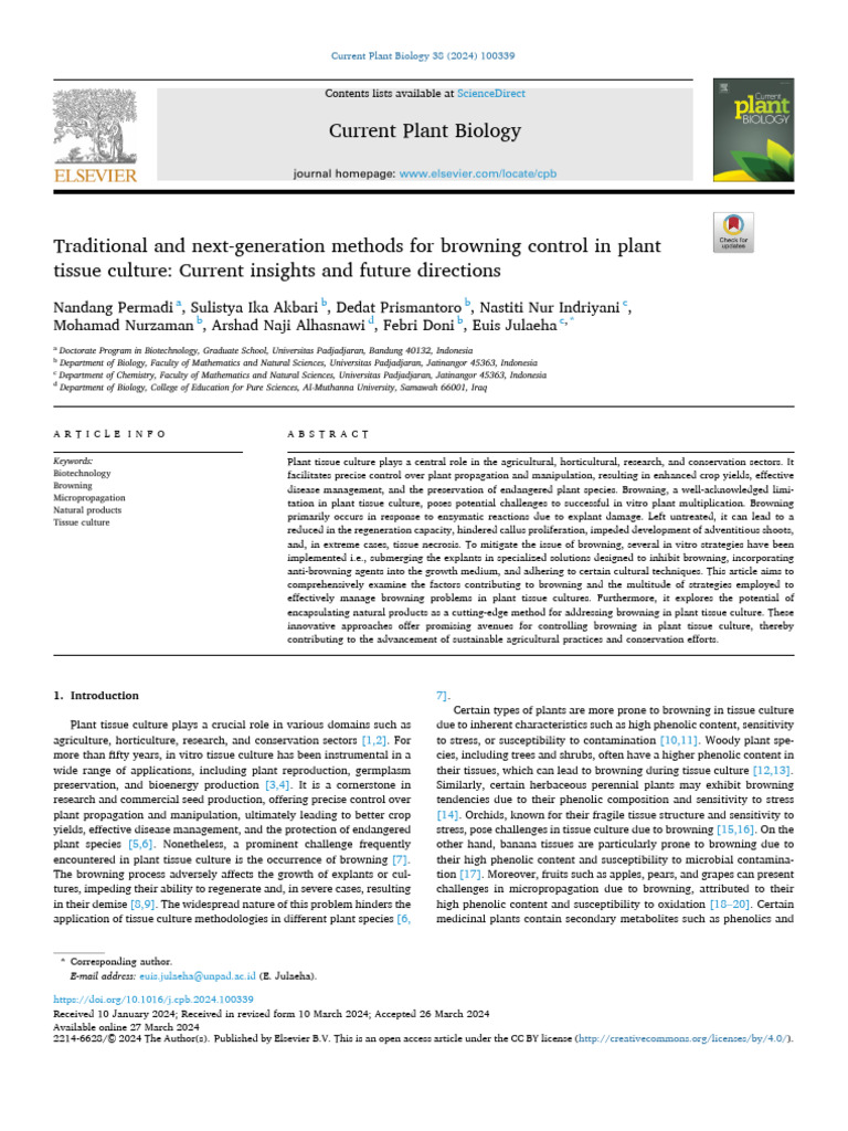 Browning Control in Plant Tissue Culture | PDF | Enzyme | Chemistry