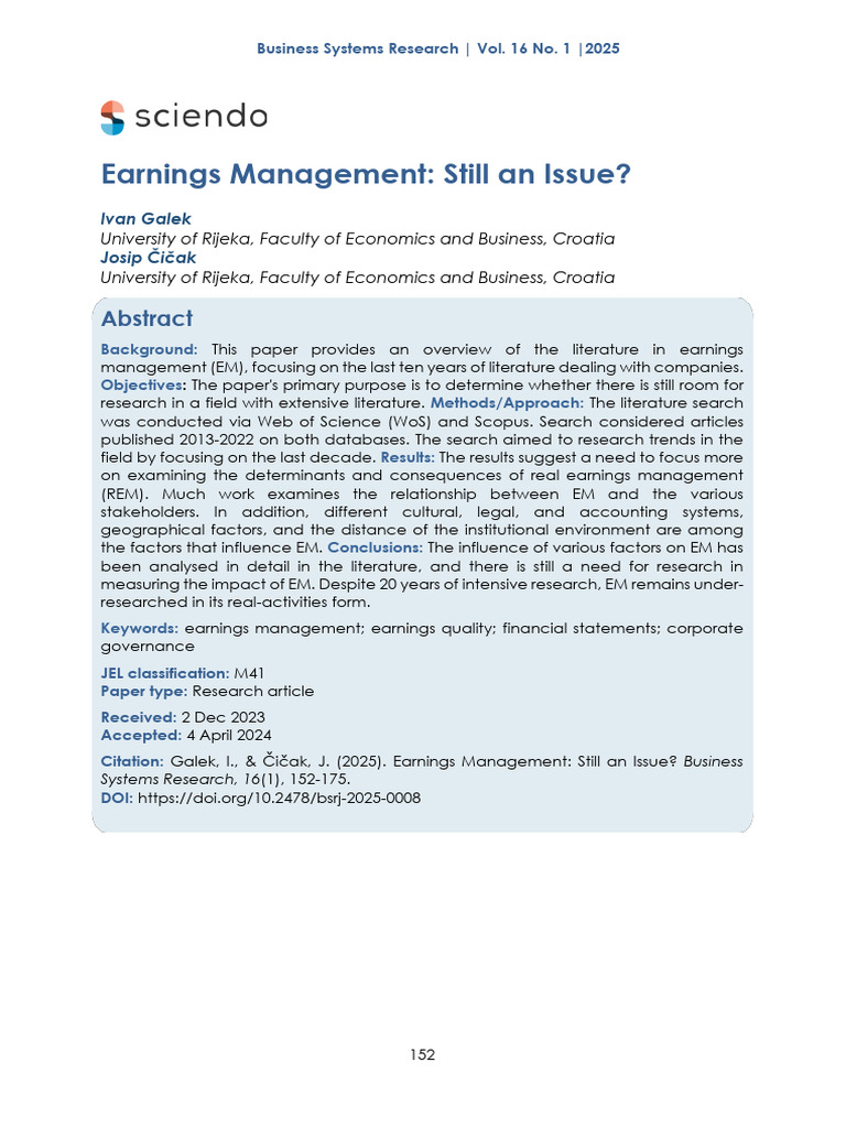 Earnings Management Research Trends 2025 | PDF | Corporate Governance ...