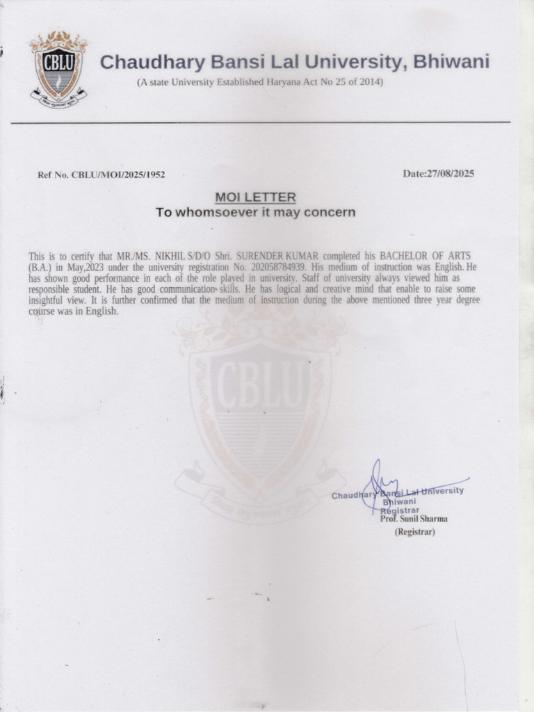 Nikhil MOI Letter | PDF