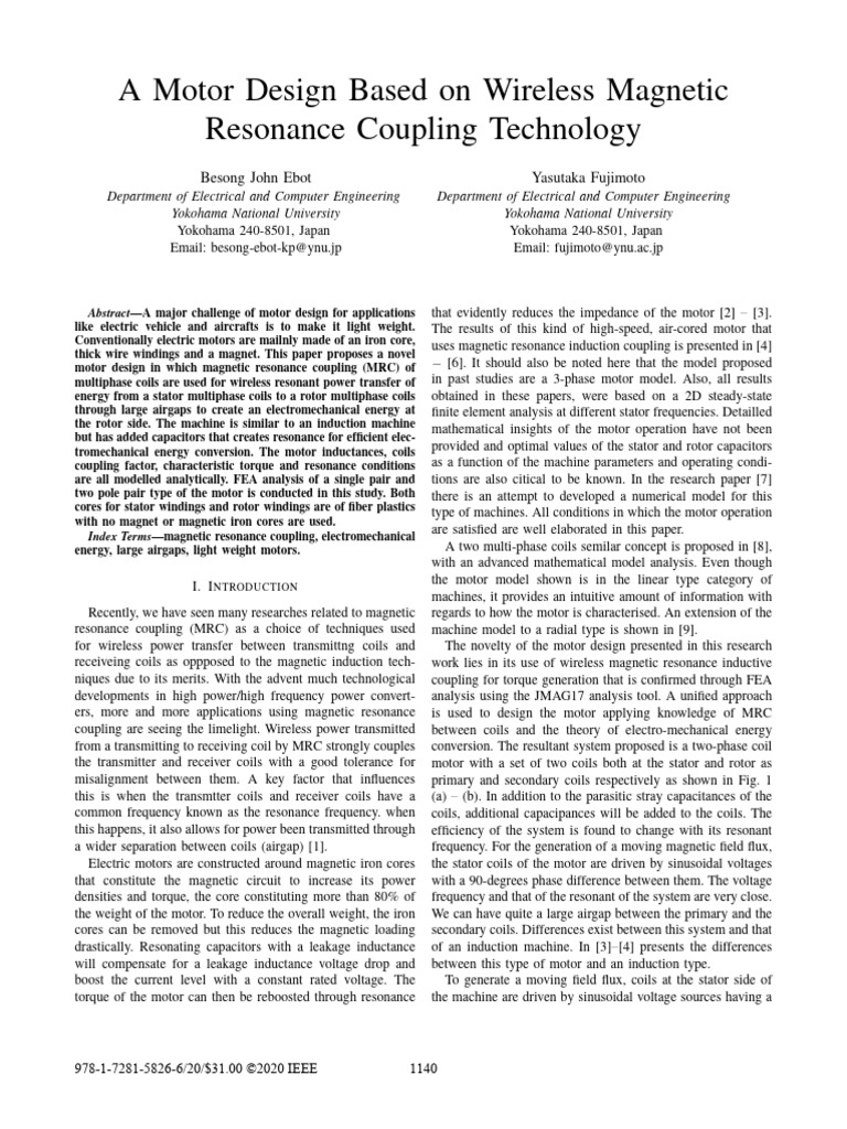 A Motor Design Based On Wireless Magnetic Resonance Coupling Technology ...