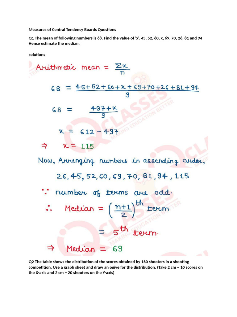 Measures of Central Tendency Boards Questions | PDF | Descriptive ...