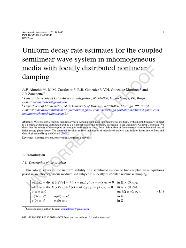 Uniform Decay Rate Estimates for the Coupled Semilinear Wave System in ...