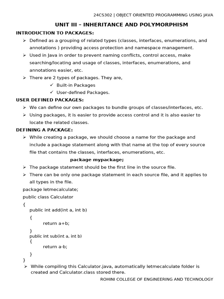 6Unit 3 Packages & Access Control | PDF | Class (Computer Programming) | Inheritance (Object ...