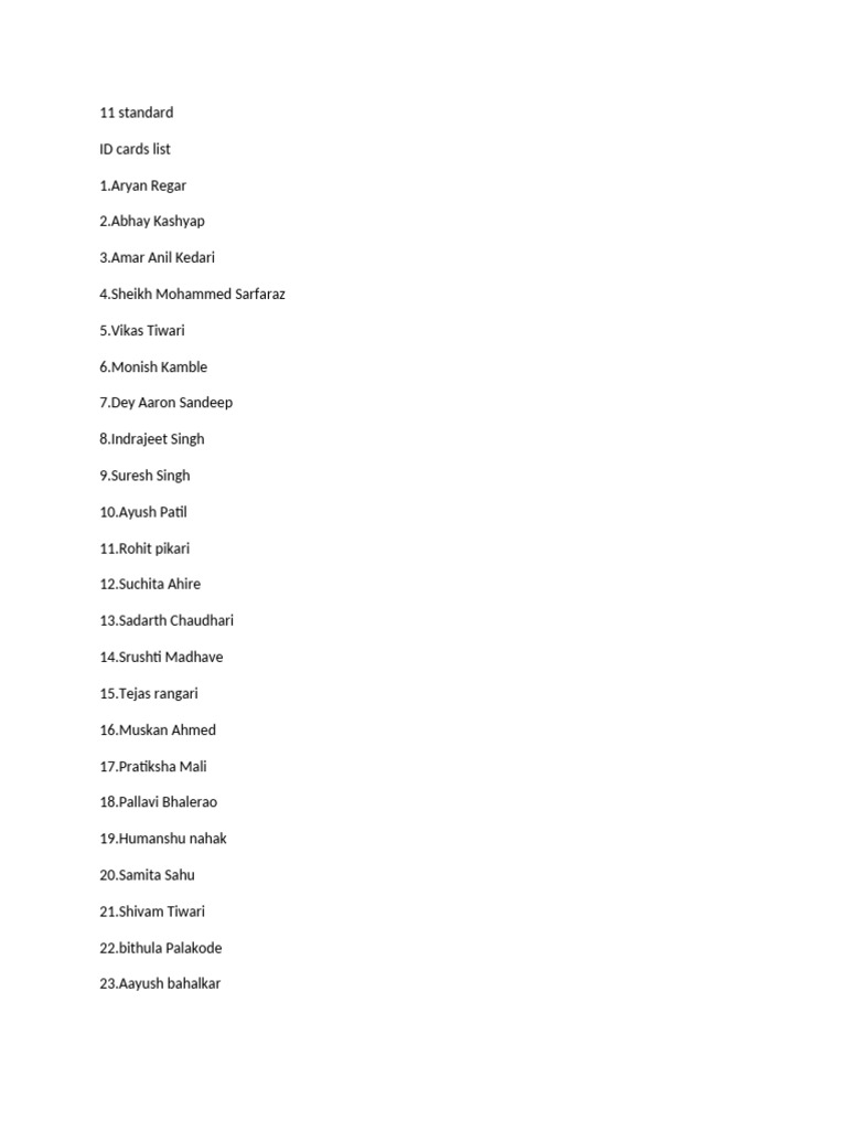 11 Standard-Sized I'd Cards List | PDF