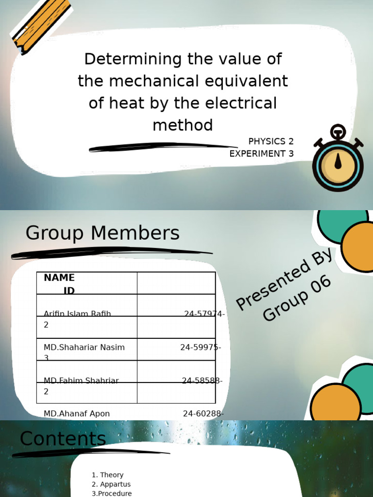 Determining The Value of The Mechanical Equivalent of Heat by ...