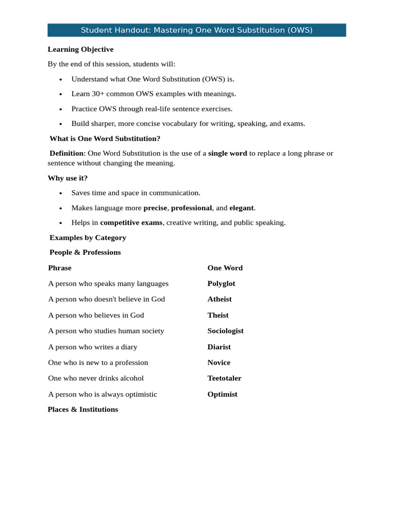 Master One Word Substitution Skills | PDF
