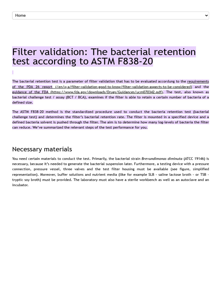 The Bacterial Retention Test According To ASTM F838-20 | PDF | Bacteria ...