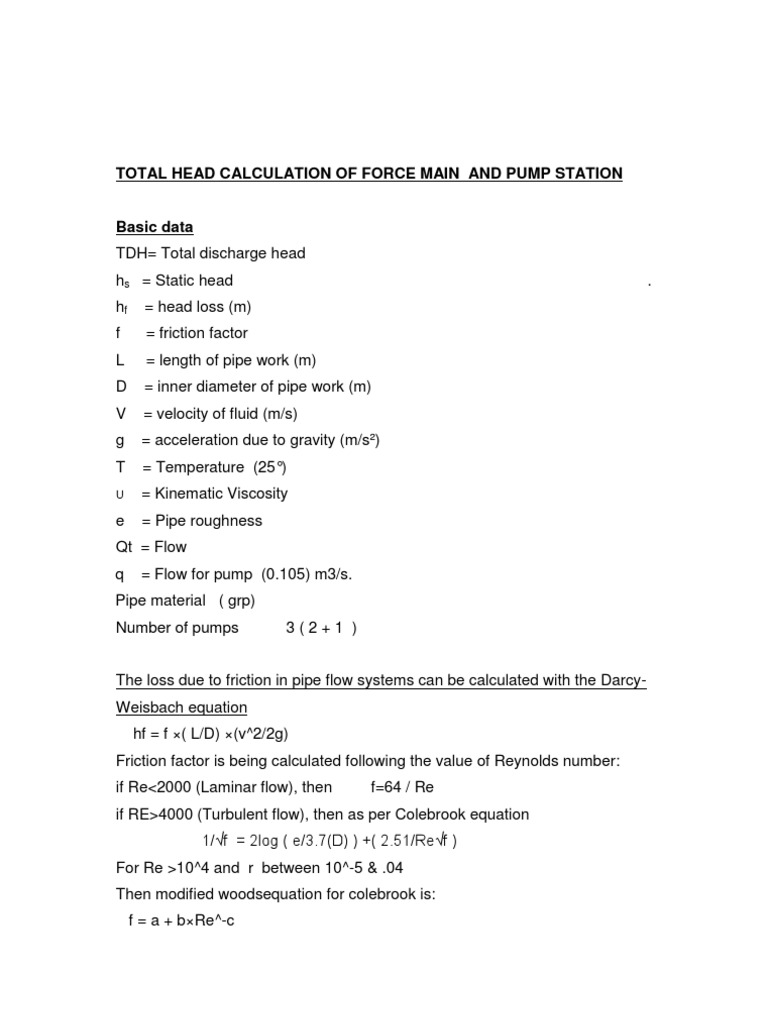 Total Head Calculation of Pipe Line and Pump Station | PDF | Fluid ...