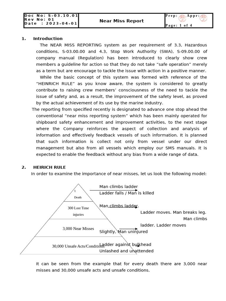 S-031001 Near Miss Report Rev 01 Apr 01 2023 | PDF