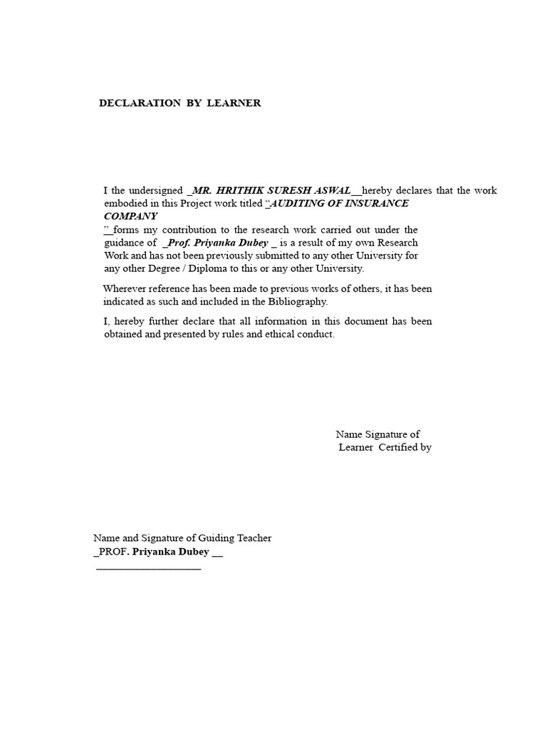 Declaration of Research on Insurance Auditing | PDF