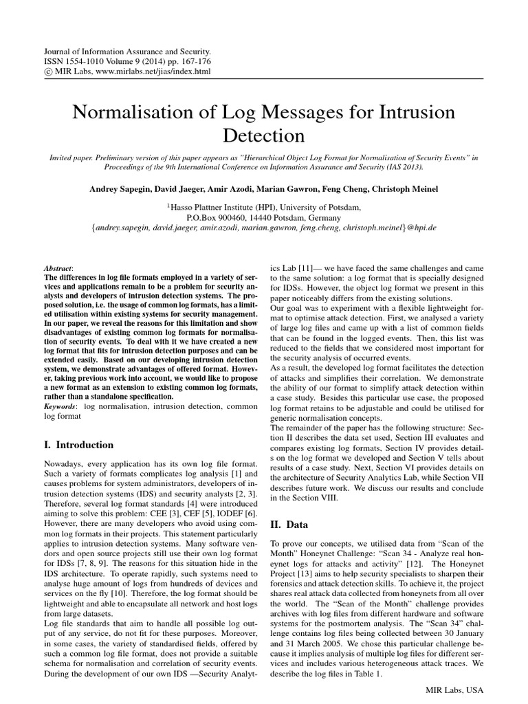 Log Normalisation for Intrusion Detection | PDF | Computer Network ...