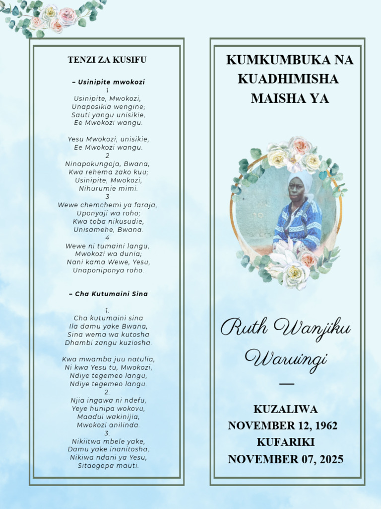 Funeral Bi-Fold Brochure-Ruth Wanjiku Waruingi | PDF