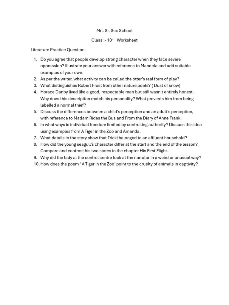 10th Grade Literature Practice Questions | PDF