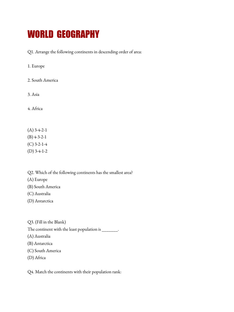 WORLD GEOGRAPHY Questions That Can Be Important From Exam Perspective ...