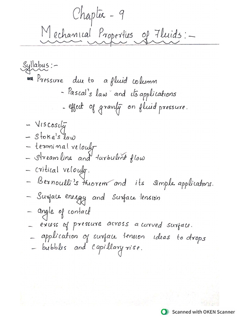XI Chapter9 Fluid Mechanics | PDF