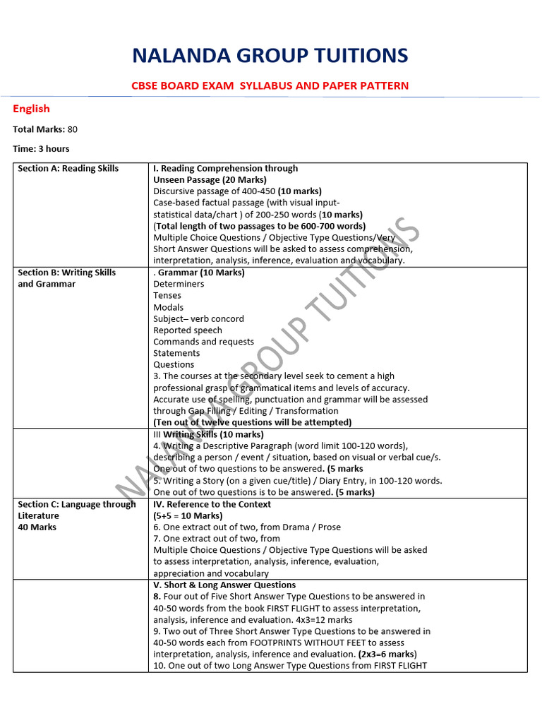 Cbse Board Exam Paper Pattern and Syllabus | PDF | Equations | Word