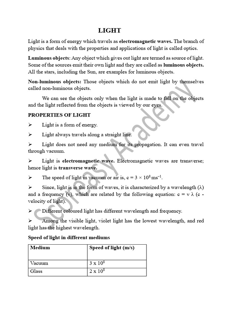 Properties and Types of Light | PDF | Mirror | Light