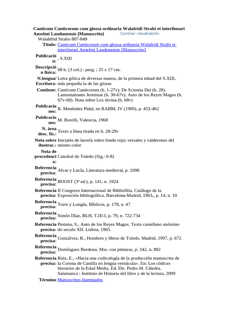 Canticum Canticorum Cum Glossa Ordinaria Walafridi Strabi Et ...