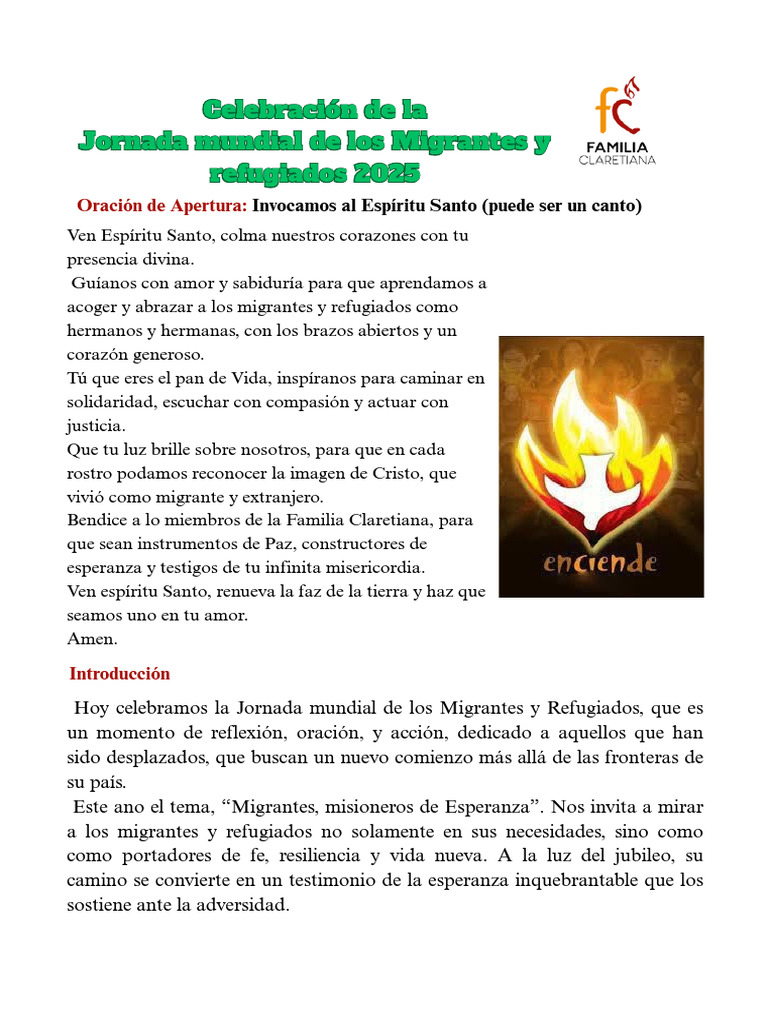 SP Celebration of The World Day of Migrants and Refugees 2025 | PDF ...