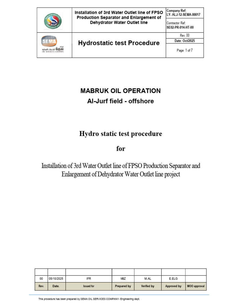 SE02 PR 014 HT 00 Hydro Test Procedure | PDF | Leak | Pressure Measurement