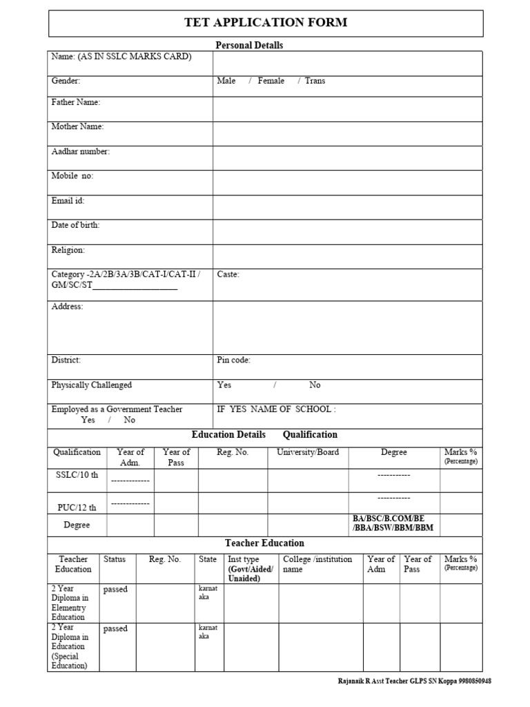 Teacher Eligibility Test Application Form | PDF | Educational Stages ...