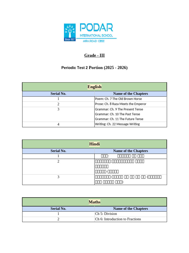 Grade 3 Portion PT2 (2025-26) | PDF