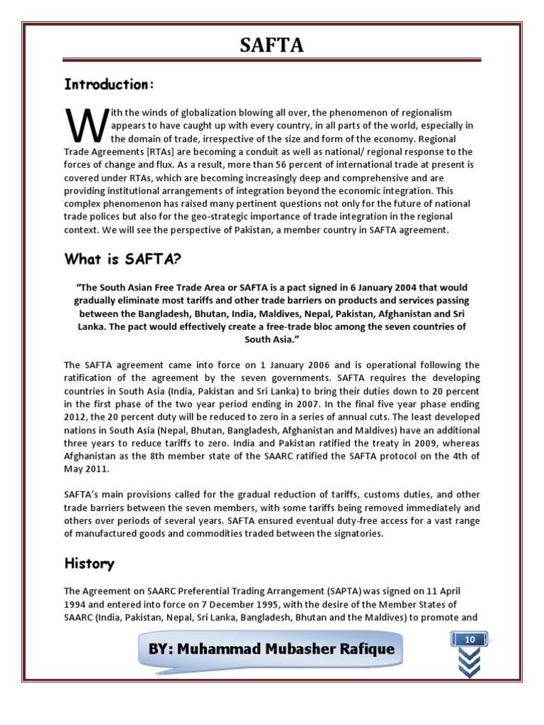 Overview of SAFTA Agreement | PDF | International Trade | International ...
