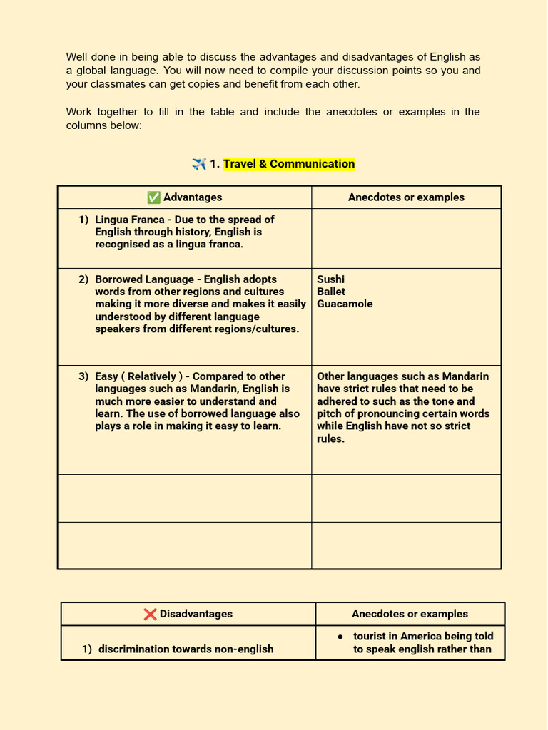 _EAL 3_Pros and Cons of English as a Global Language | PDF | English ...