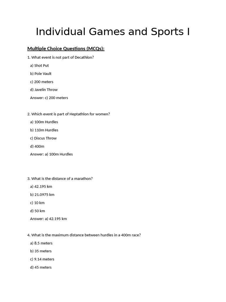 4 Chapter Notes Individual Games and Sports I | PDF | Track And Field ...