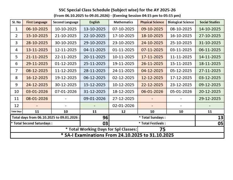 SSC Special Class Schedule 2025-26 | PDF | Science