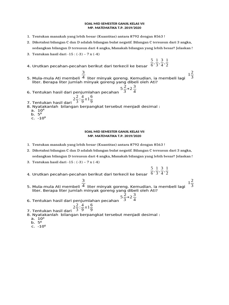 SOAL MID SEMESTER GANJIL KELAS VII | PDF