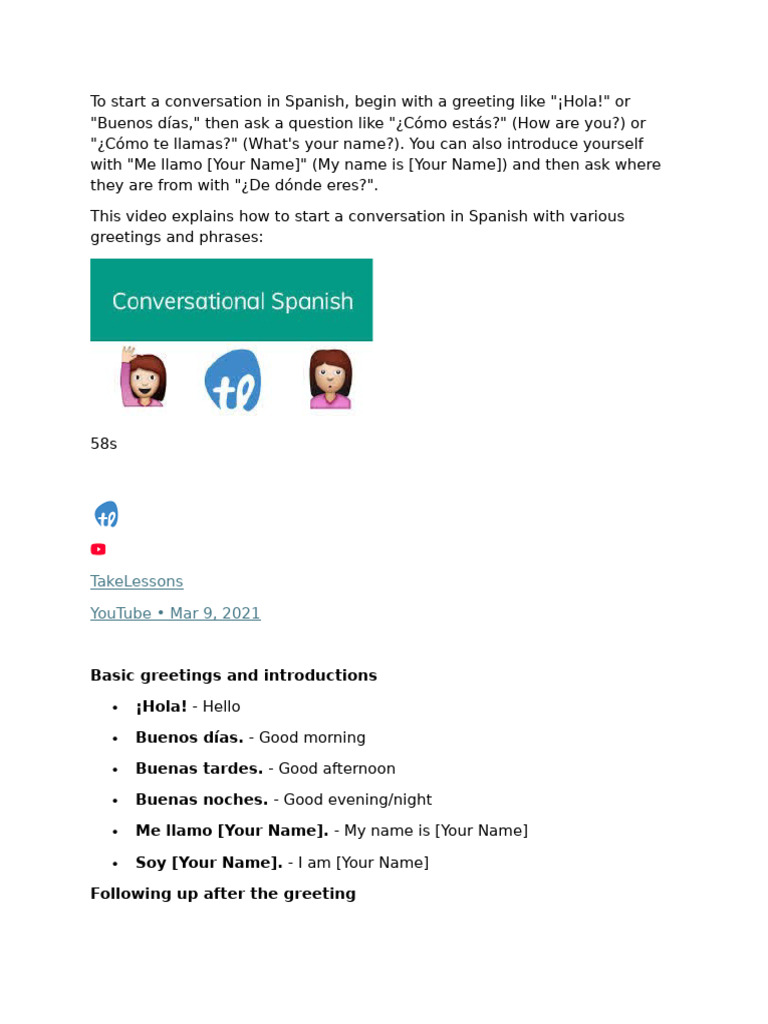 Start a Conversation in Spanish | PDF | Grammar | Communication