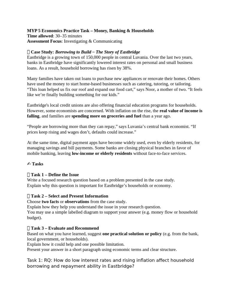 MYP 5 Economics BC Practice Task | PDF | Interest | Interest Rates