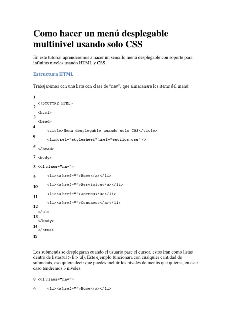 Como Hacer Un Menú Desplegable Multinivel Usando Solo Css Pdf