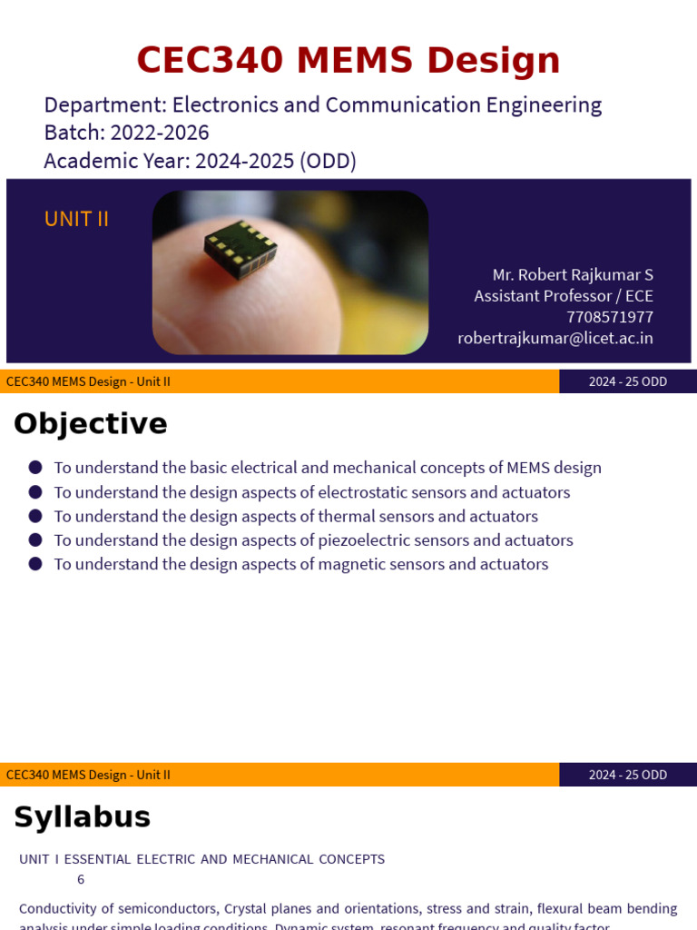 CEC340 MEMS Design - Unit II | PDF | Capacitor | Capacitance