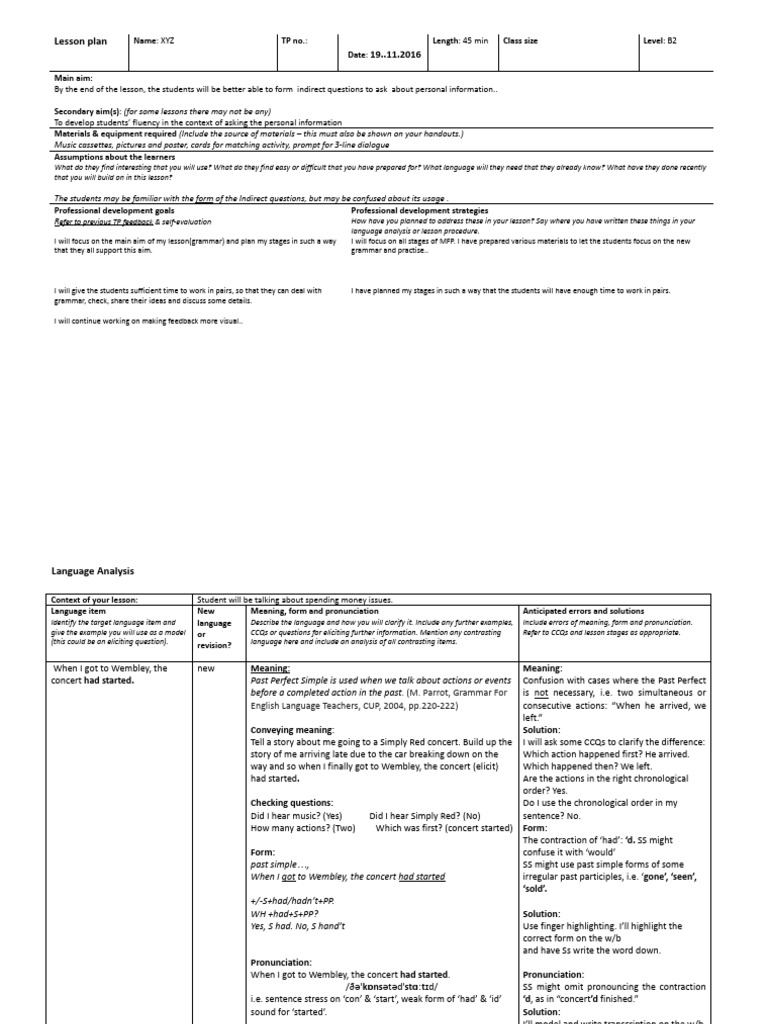 2 TP Lesson Plan Sample Grammar.docx | PDF | Question | Syntax