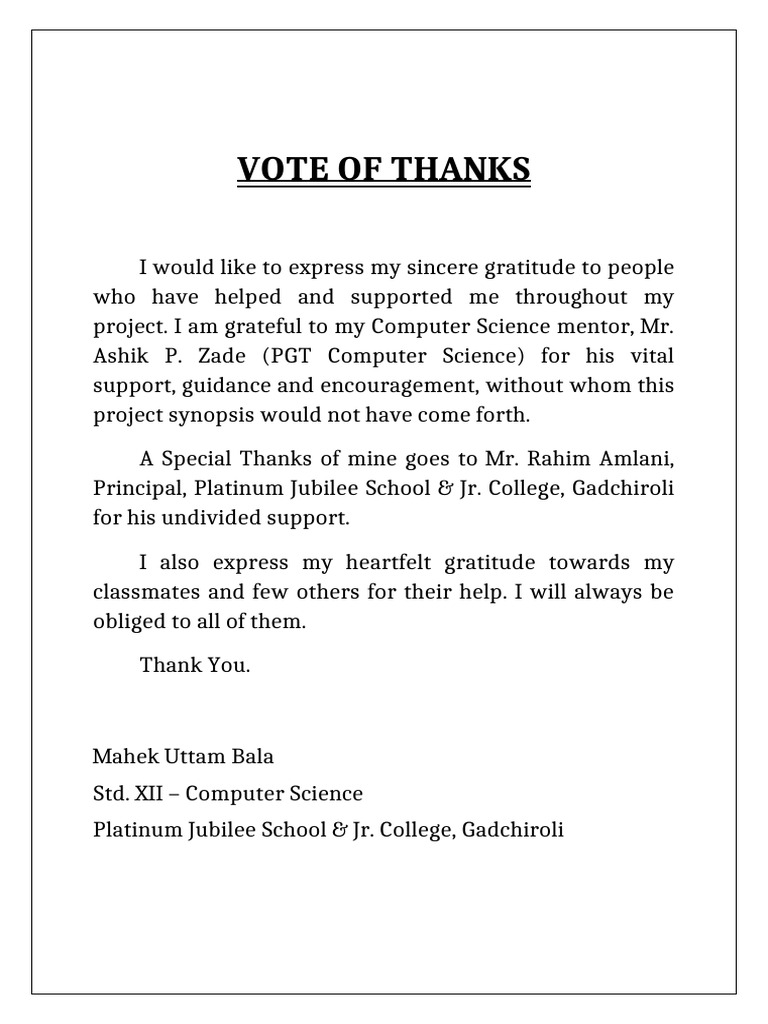 Vote of Thanks | PDF