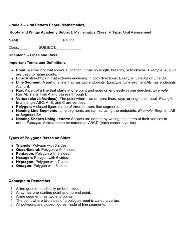 Grade 5 Mathematics Oral Assessment Guide | PDF | Angle | Polygon