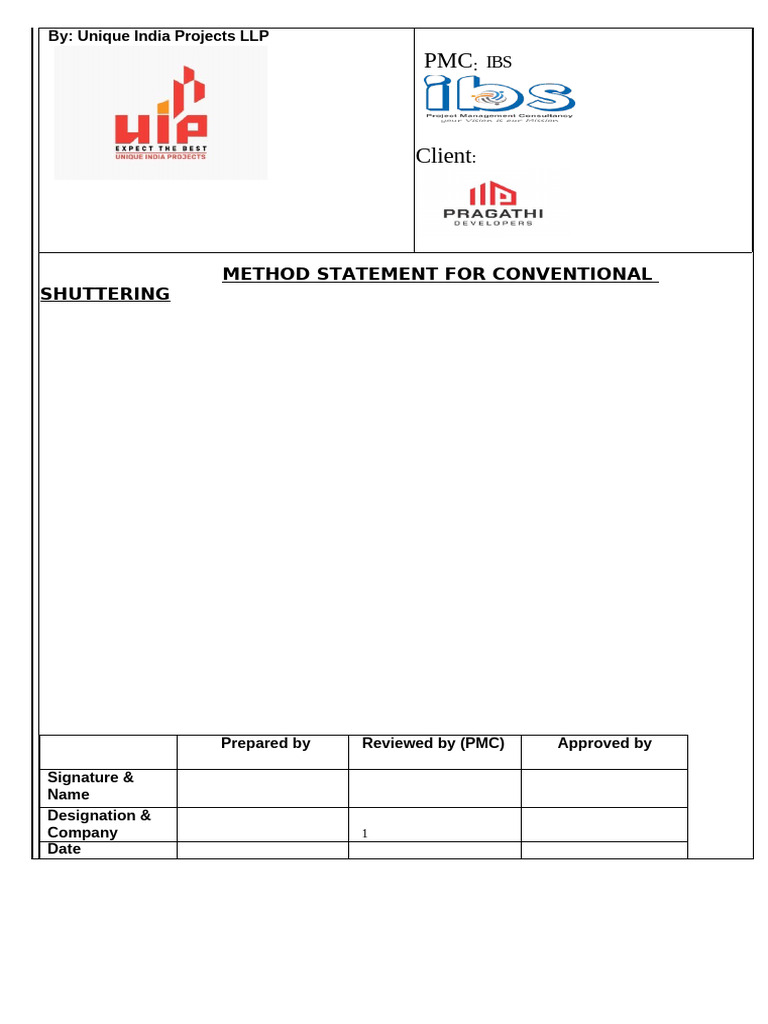 Method Statement For Conventional Formwork | PDF | Building Materials ...