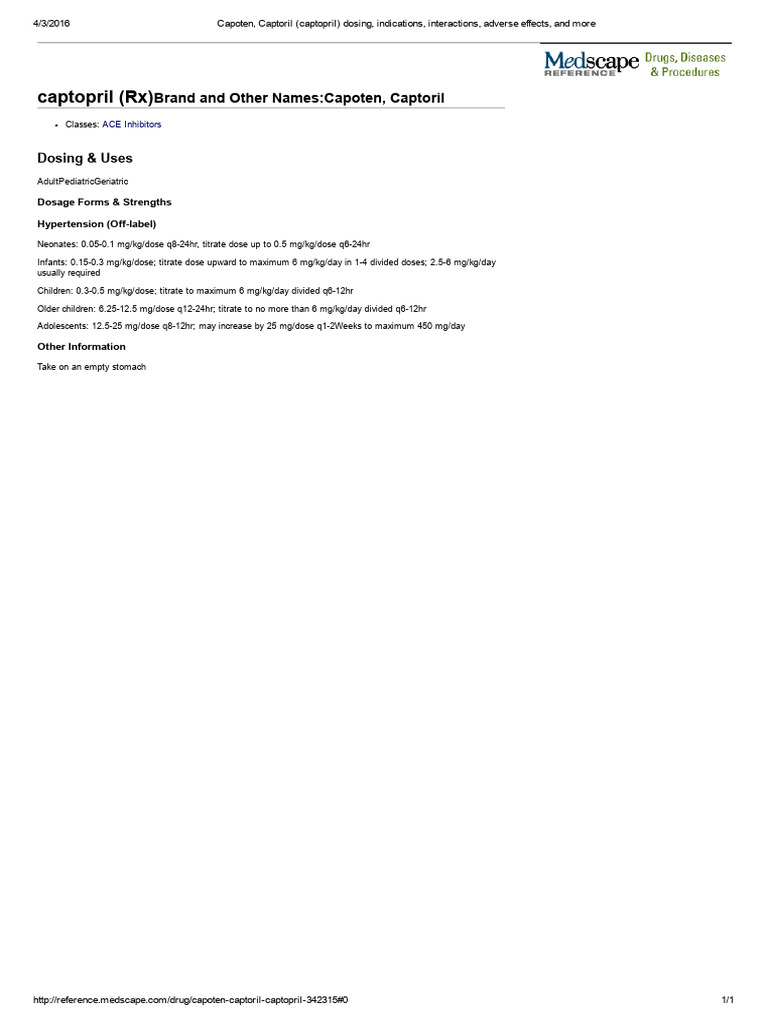 Captopril Dosing Guidelines | PDF