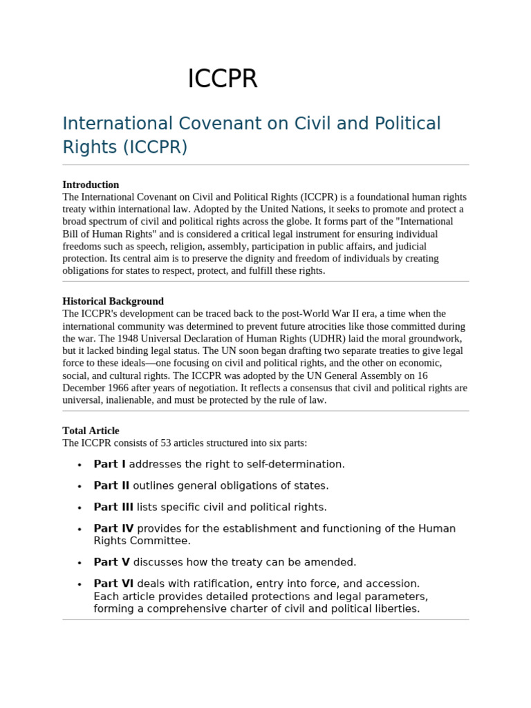 Iccpr Notes | PDF | Human Rights | Ratification