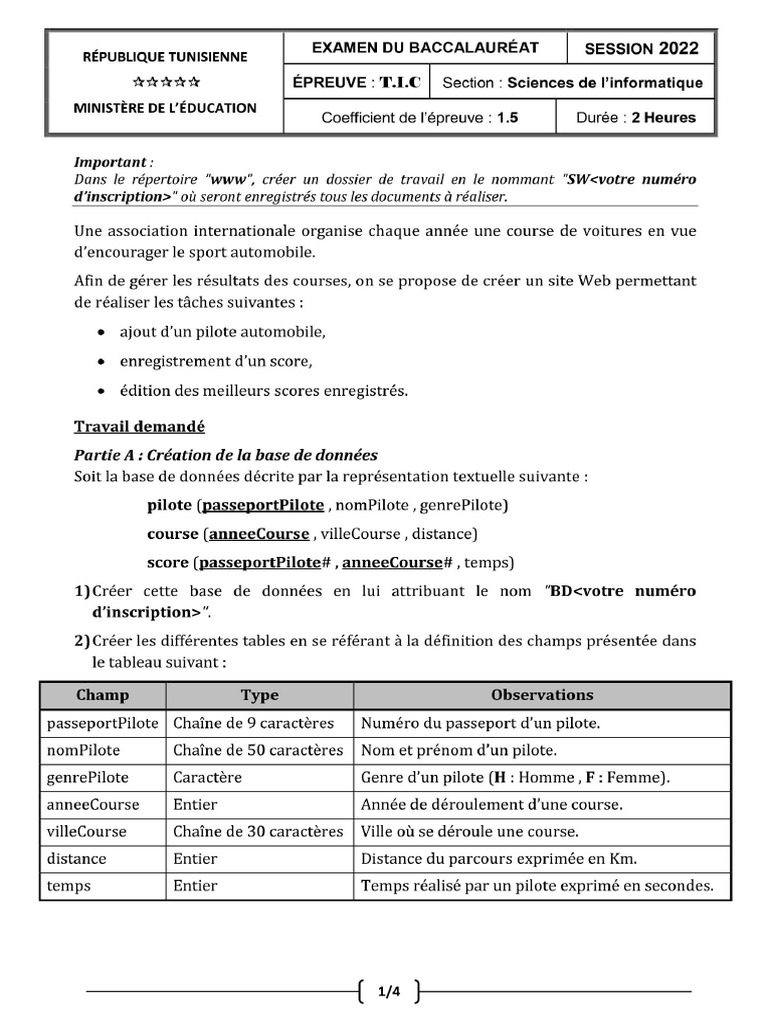 Sujet (8h30) 23-Mai-2022 Bac Tp SI-STI (Ancien) (PDF Image) | PDF