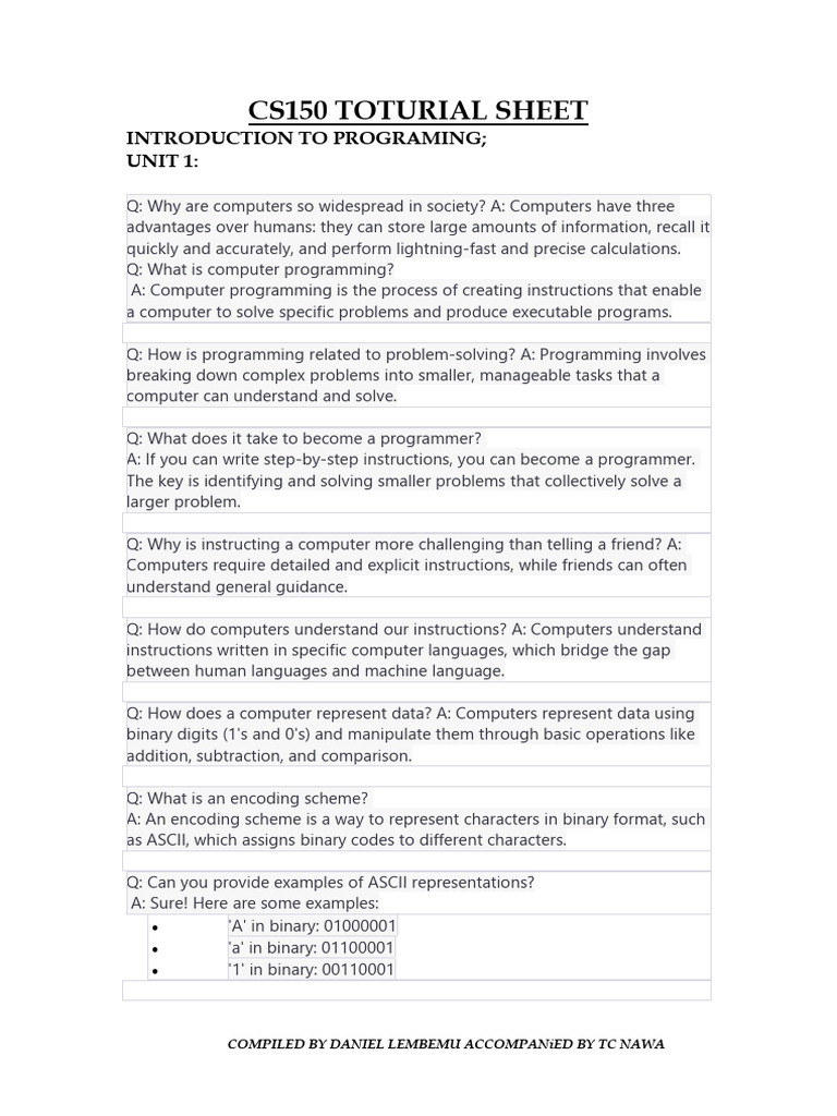 CS150 Revision Questions and Answers | PDF | Programming Language ...
