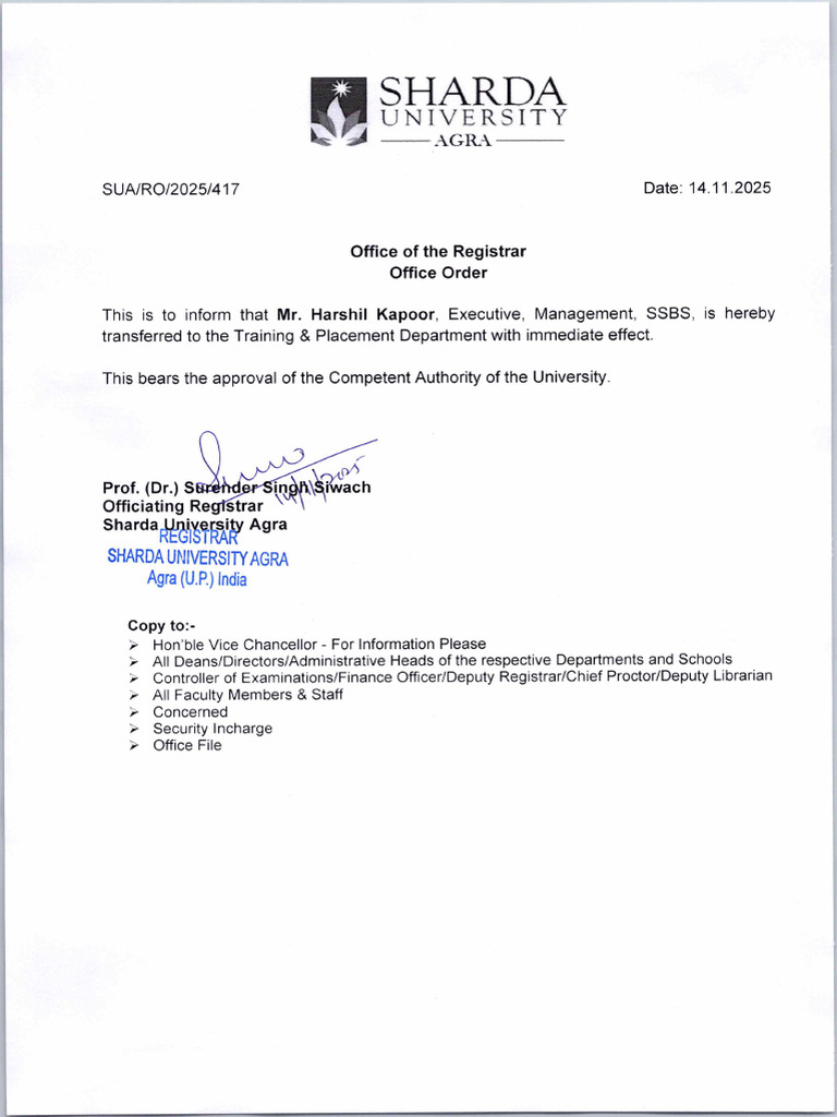 SUA - RO - 2025 - 417 - Office Order in Respect To Mr. Harshil Kapoor ...