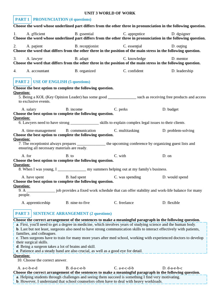 Tiếng Anh 12 i Learn Smart World Luyện Tập Unit 3 1 | PDF ...