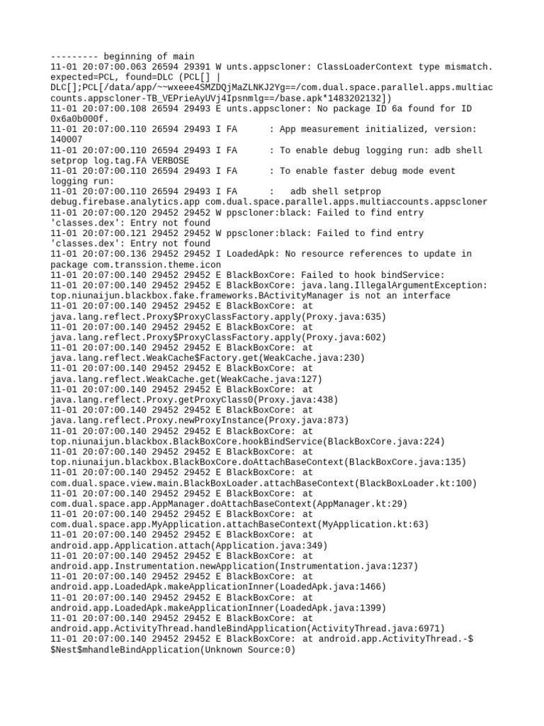 Com - Dual.space - Parallel.apps - Multiaccounts.appscloner Logcat | PDF | Android (Operating ...