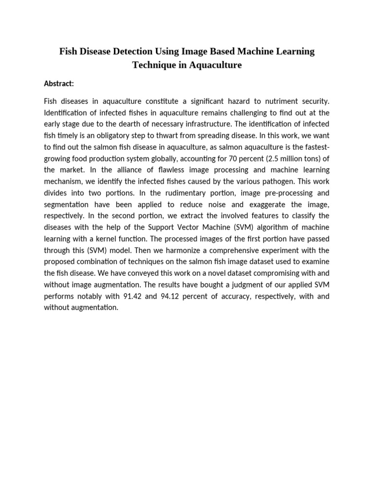 Salmon Fish Disease Detection via ML | PDF | Machine Learning | Unified ...